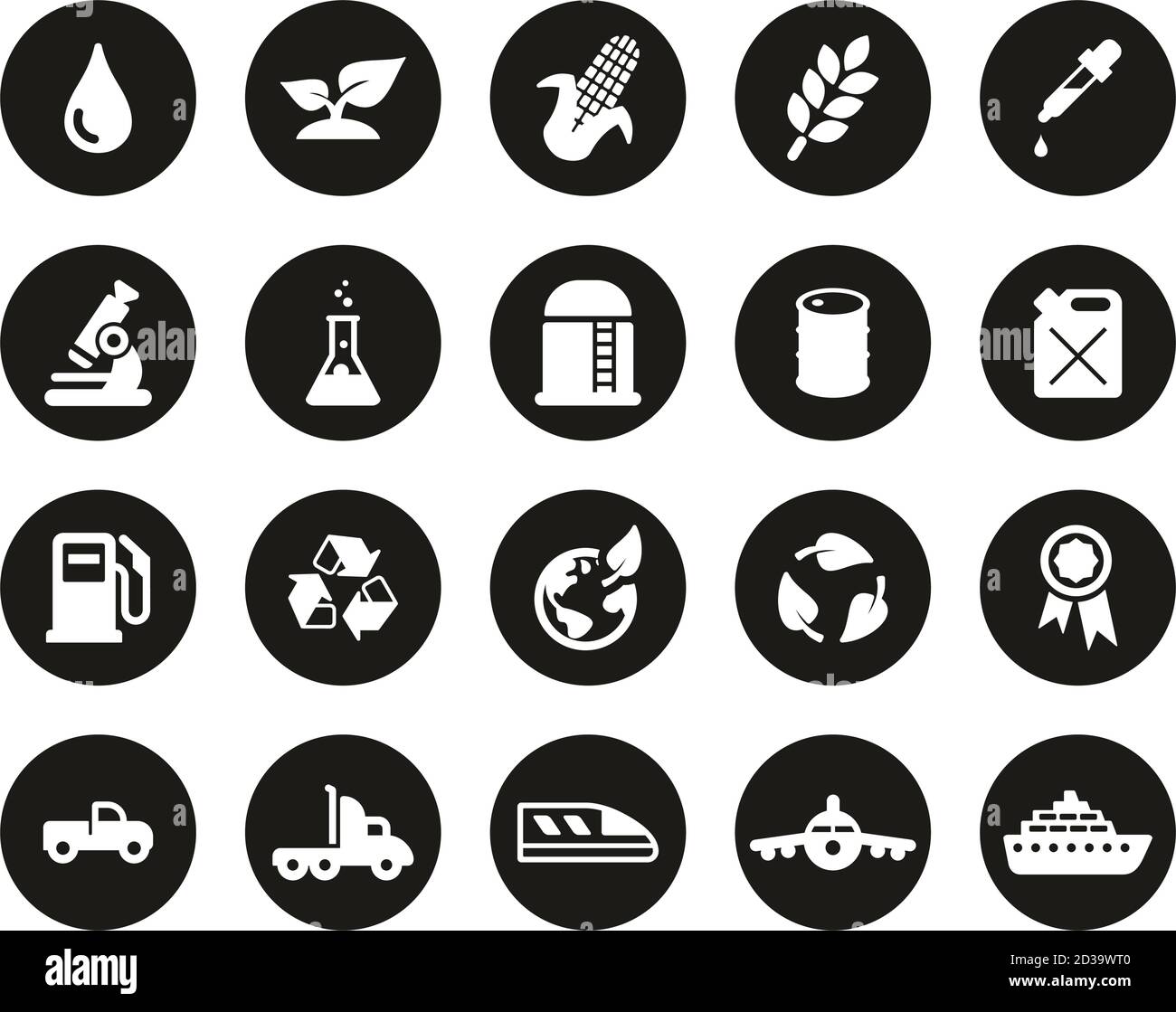 Bio Fuel Icons White On Black Flat Design Circle Set Big Stock Vector ...
