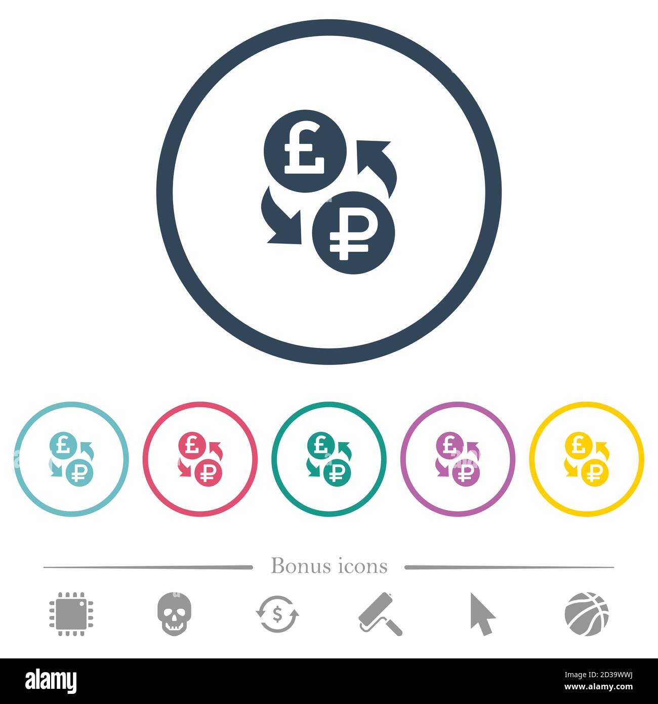 Pound Ruble money exchange flat color icons in round outlines. 6 bonus ...