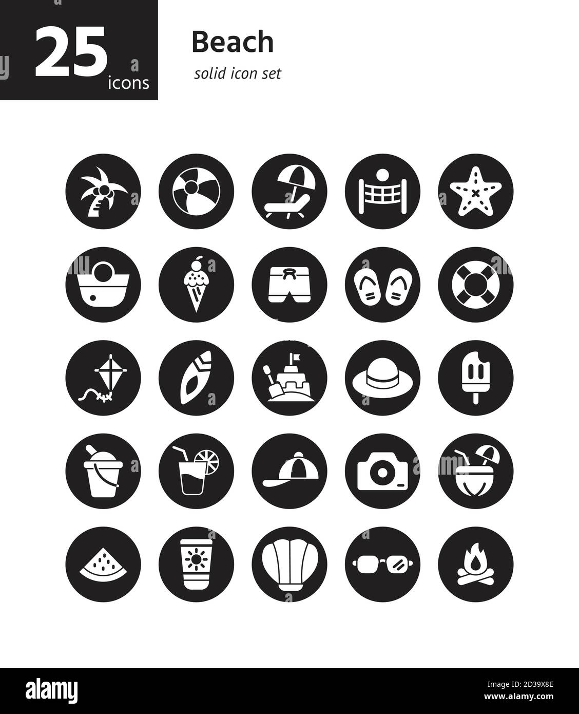 Beach solid icon set. Vector and Illustration Stock Vector Image & Art ...