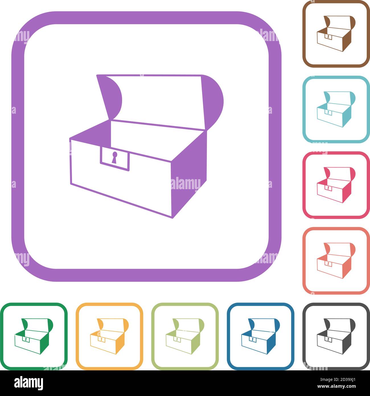 Empty open coffer simple icons in color rounded square frames on white ...