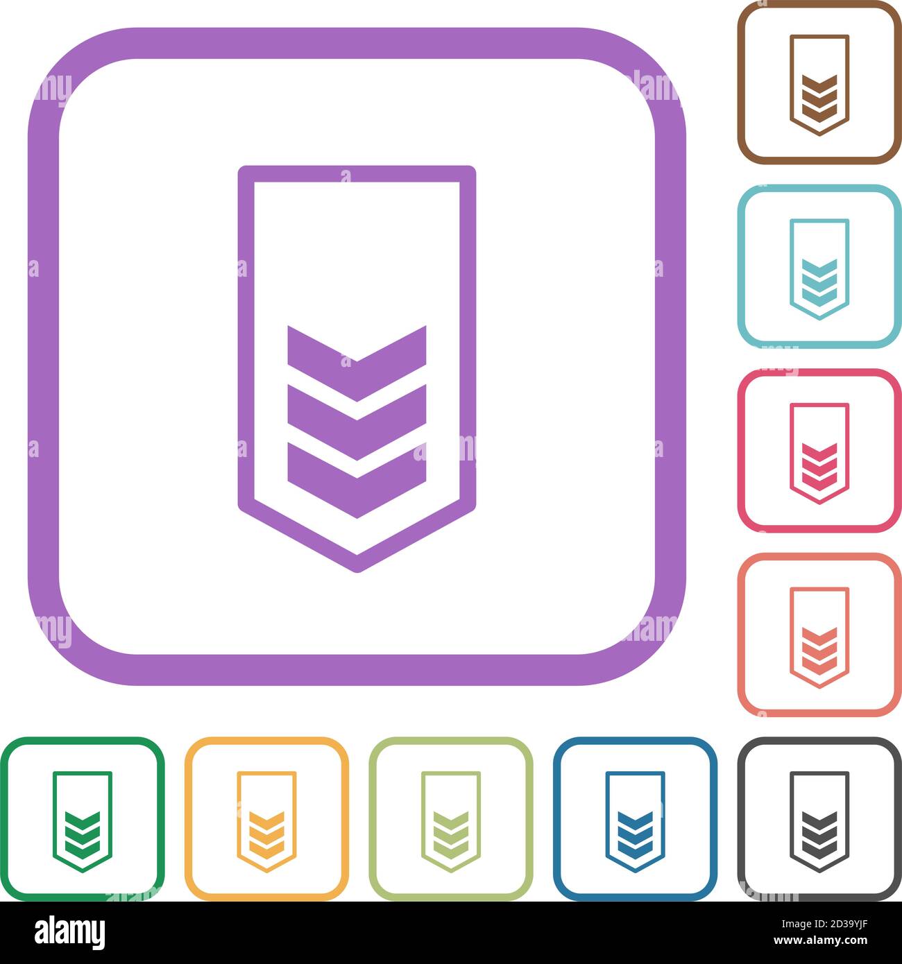 Military insignia with three chevrons simple icons in color rounded ...