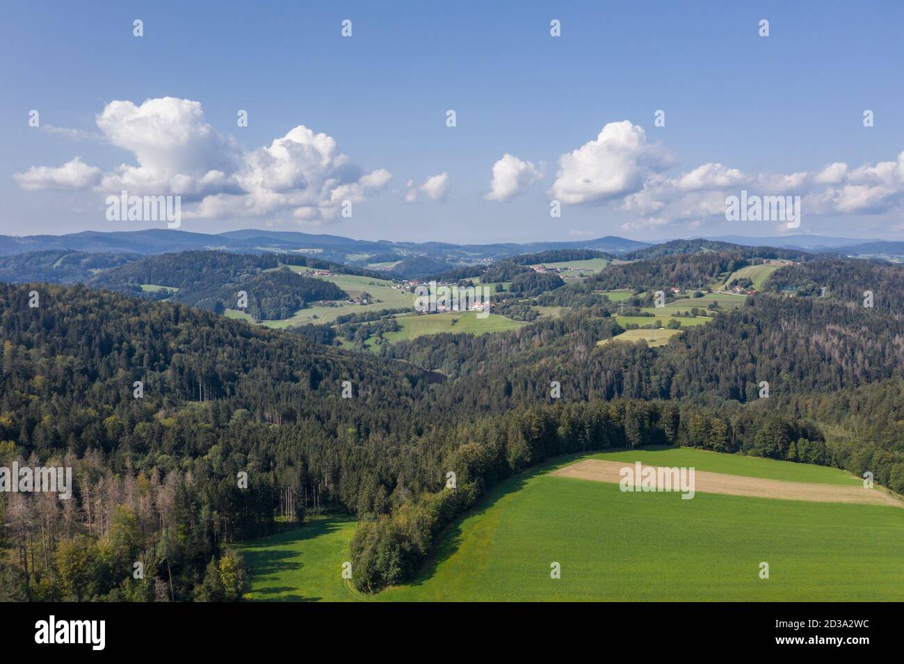 Picture of an aerial view with a drone of the landscape in the Bavarian ...