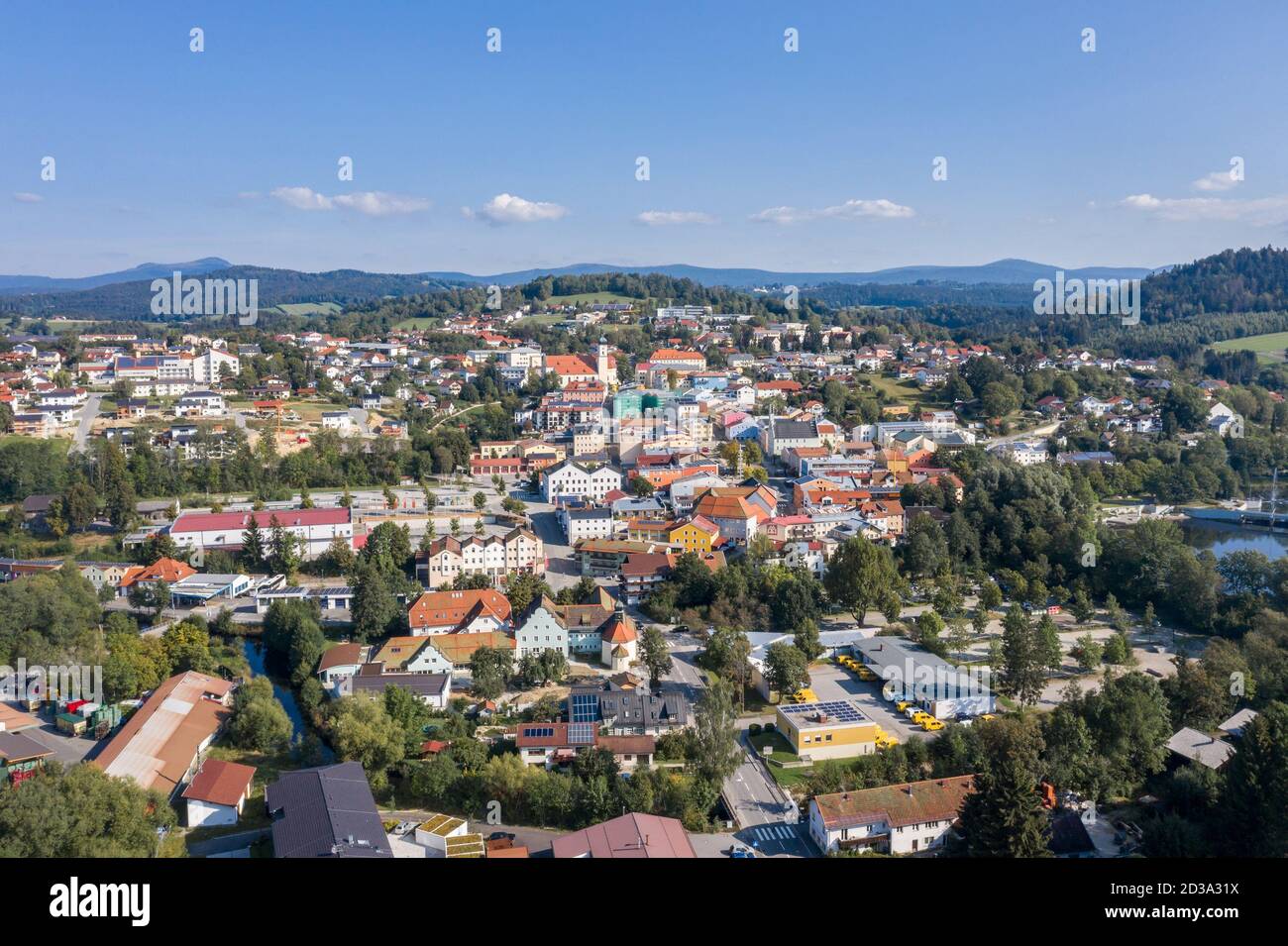 Picture of an aerial view with a drone of the town Grafenau in the ...