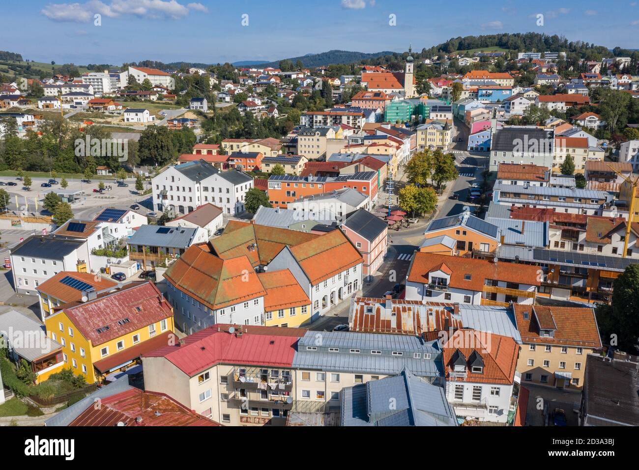 Picture of an aerial view with a drone of the town Grafenau in the ...
