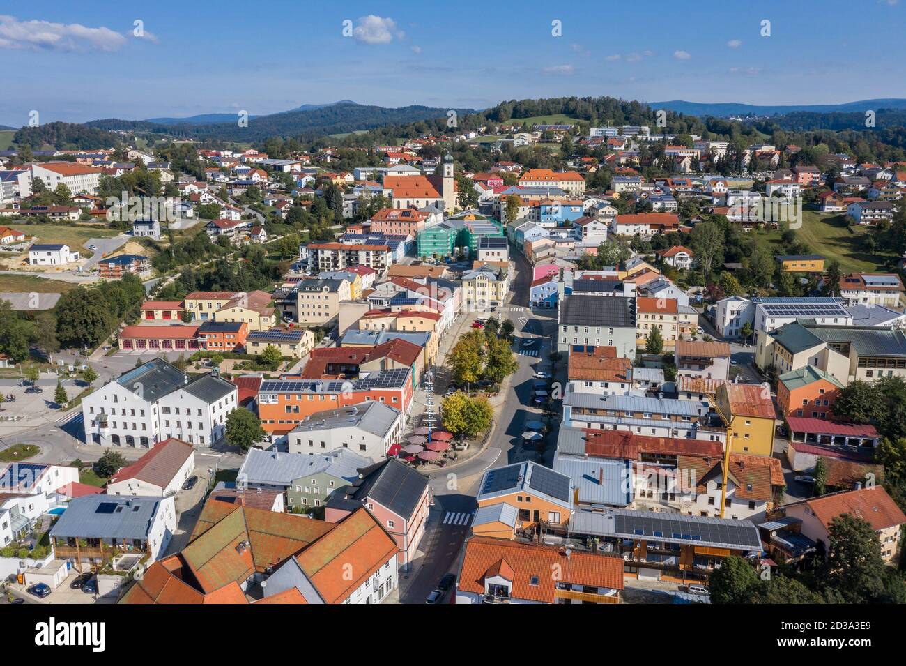 Picture of an aerial view with a drone of the town Grafenau in the ...