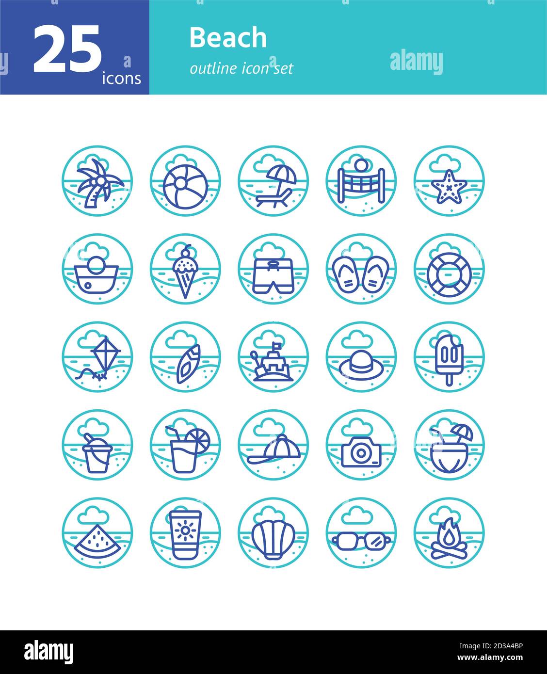 Beach outline icon set. Vector and Illustration Stock Vector Image ...