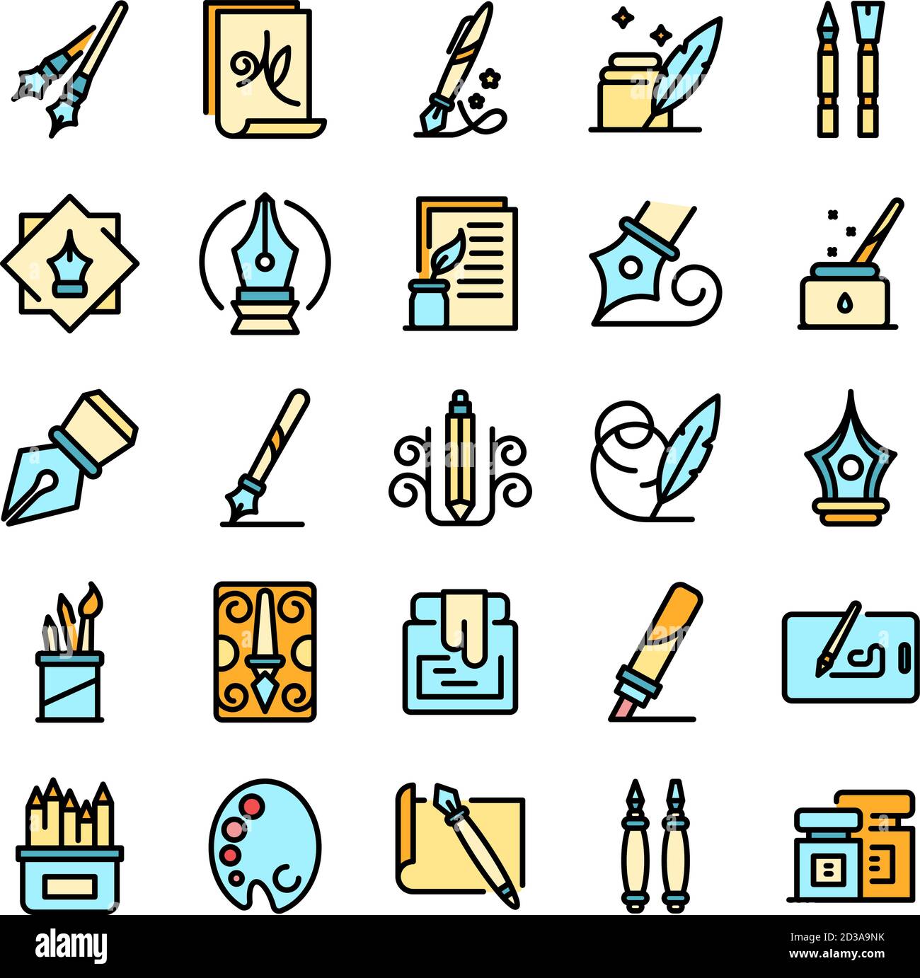 Calligraphy tools icons set vector flat Stock Vector Image & Art - Alamy