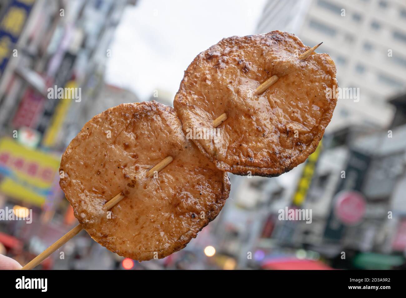 The close up of Taiwanese traditional barbecue (BBQ) food at night ...