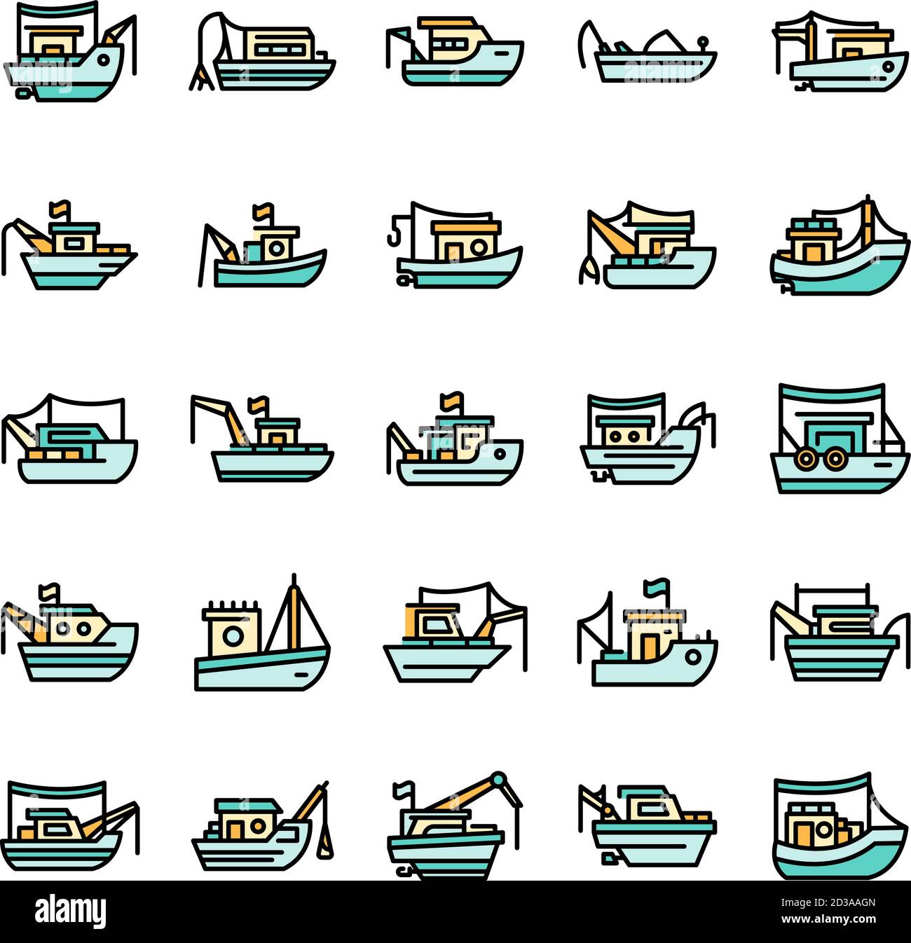 Fishing boat icons set vector flat Stock Vector Image & Art - Alamy