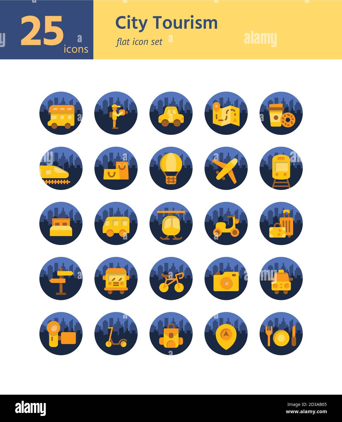 City Tourism flat icon set. Vector and Illustration Stock Vector Image ...