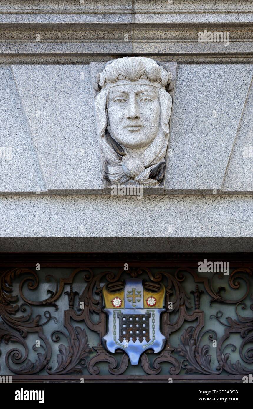London, England, UK. 11 Millbank. Keystone with female face on the ...