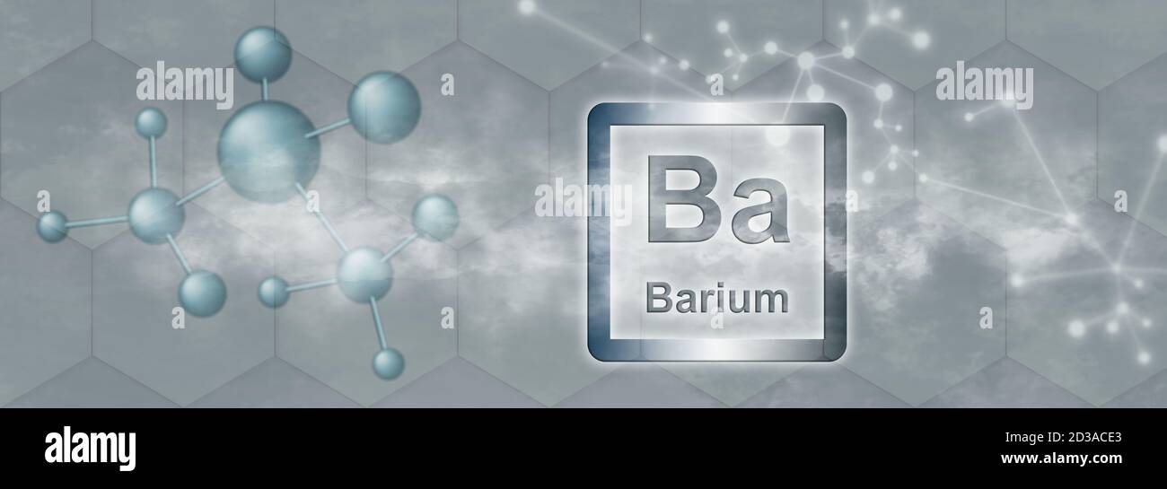 Ba symbol. Barium chemical element with molecule and network on grey ...