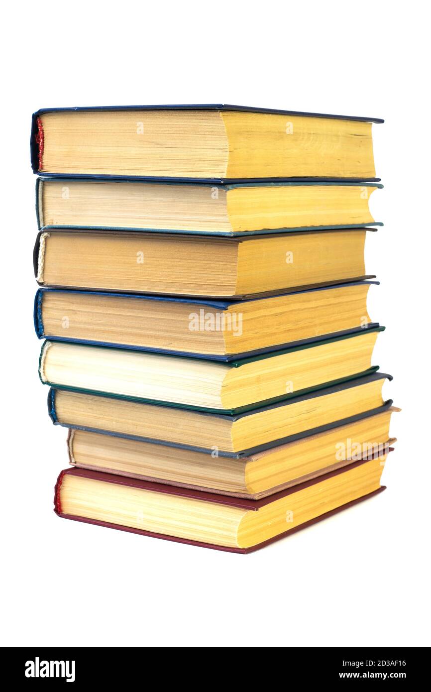 stack of eight books isolated on white background Stock Photo - Alamy