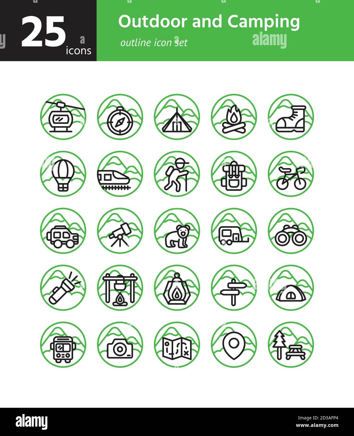 Outdoor and Camping outline icon sel. Vector and Illustration Stock ...