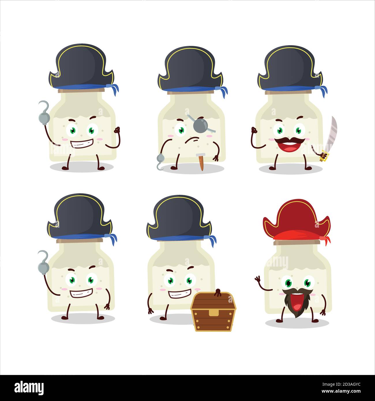 Cartoon character of white pepper bottle with various pirates emoticons ...