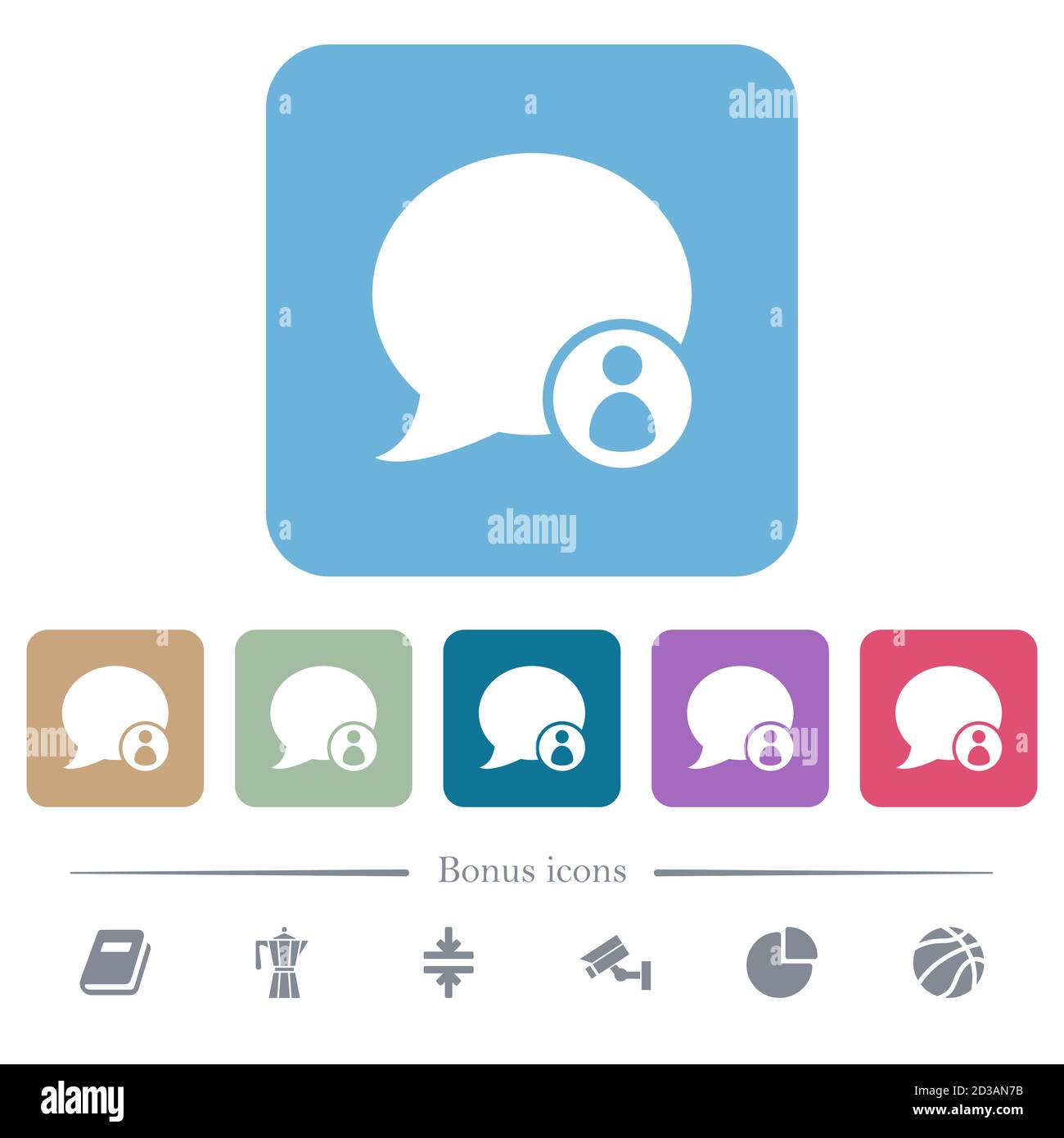 Blog comment sender white flat icons on color rounded square ...