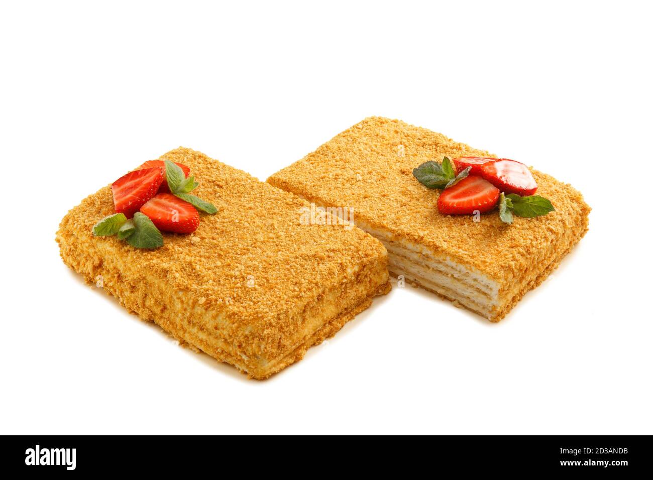 BIg puff pastry decorated with strawberry isolated on a white ...