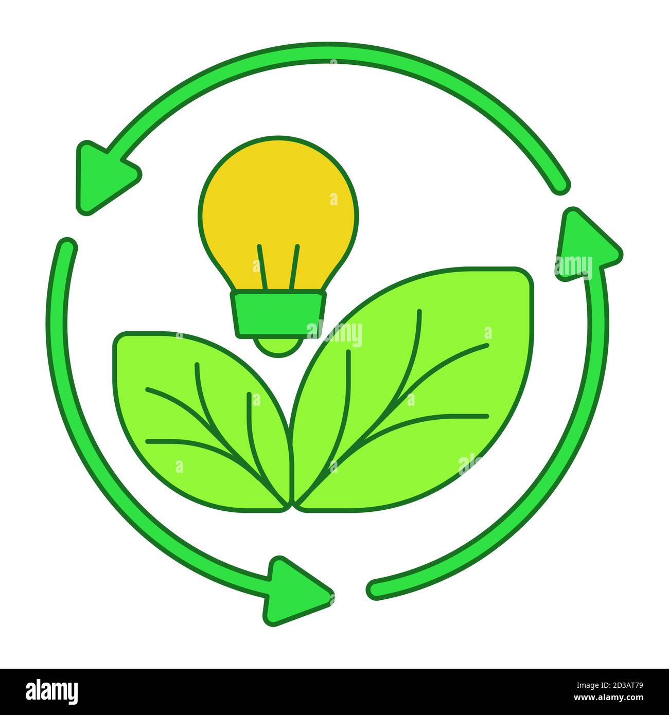 Renewable energy concept light bulb leaf in circle arrow white isolated ...