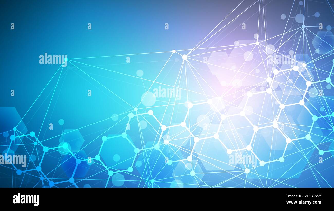 Science network pattern, connecting lines and dots. Technology hexagons ...