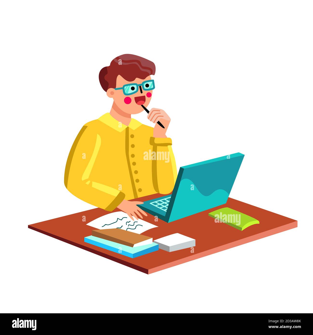 Writer Man Working At Desk With Laptop Vector Stock Vector Image & Art ...