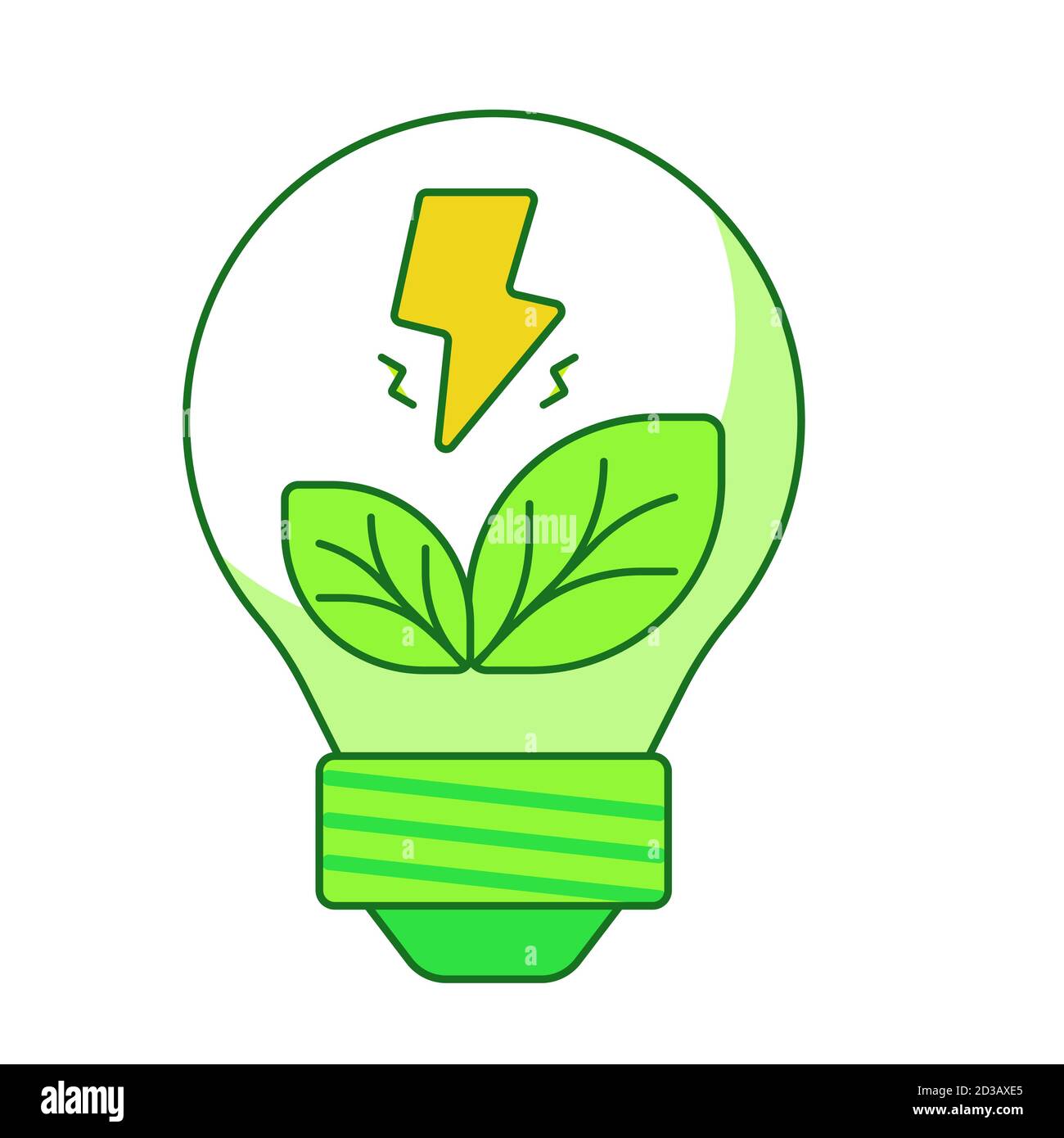 Renewable energy concept lightning leaf in bulb lamp white isolated ...