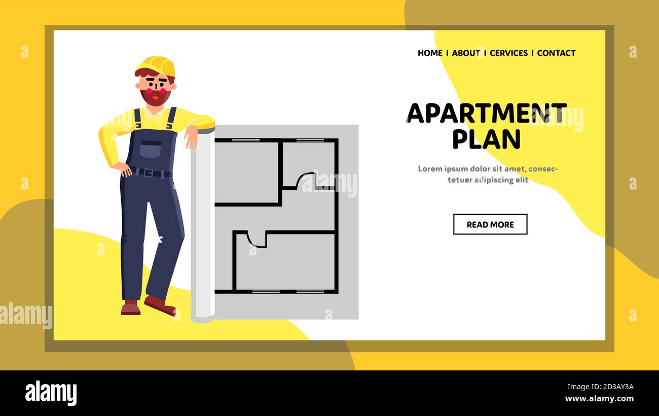 Apartment Plan Holding Building Worker Man Vector Stock Vector Image ...