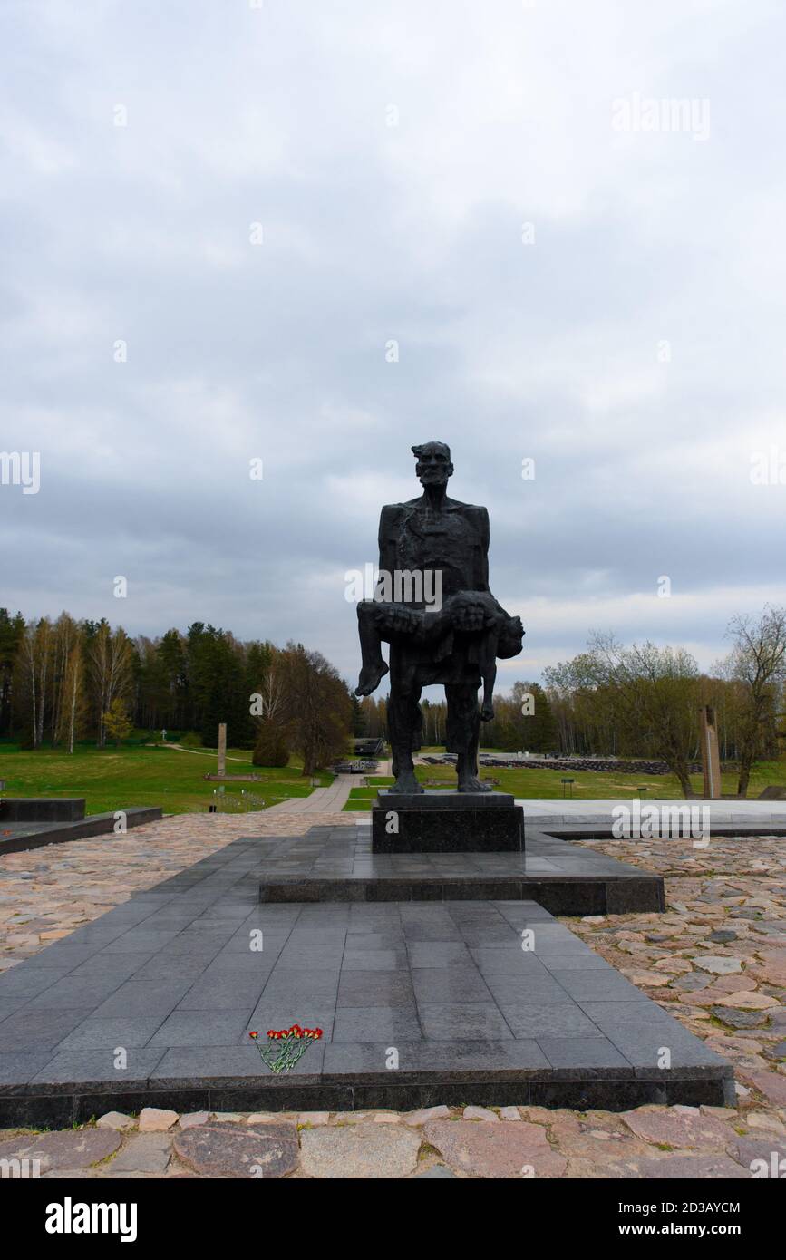 Khatyn, Belarus - 05.02.2020: The bells in Khatyn with sky background ...