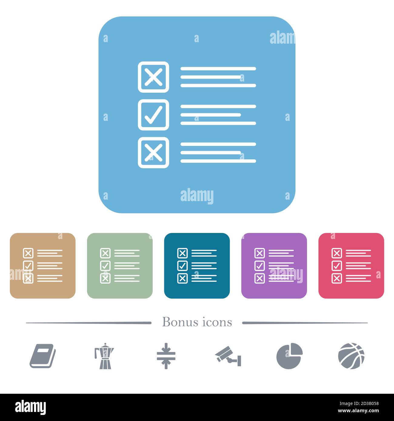 Questionnaire white flat icons on color rounded square backgrounds. 6 ...