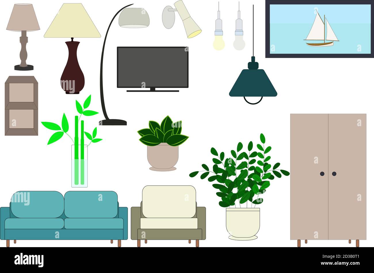 A set of items for the interior. Vector set of separate items Stock ...