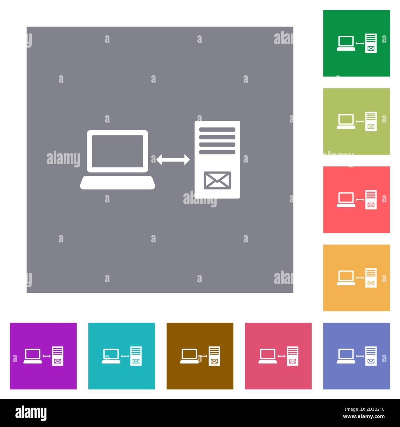 Single connection to mail server flat icons on simple color square ...