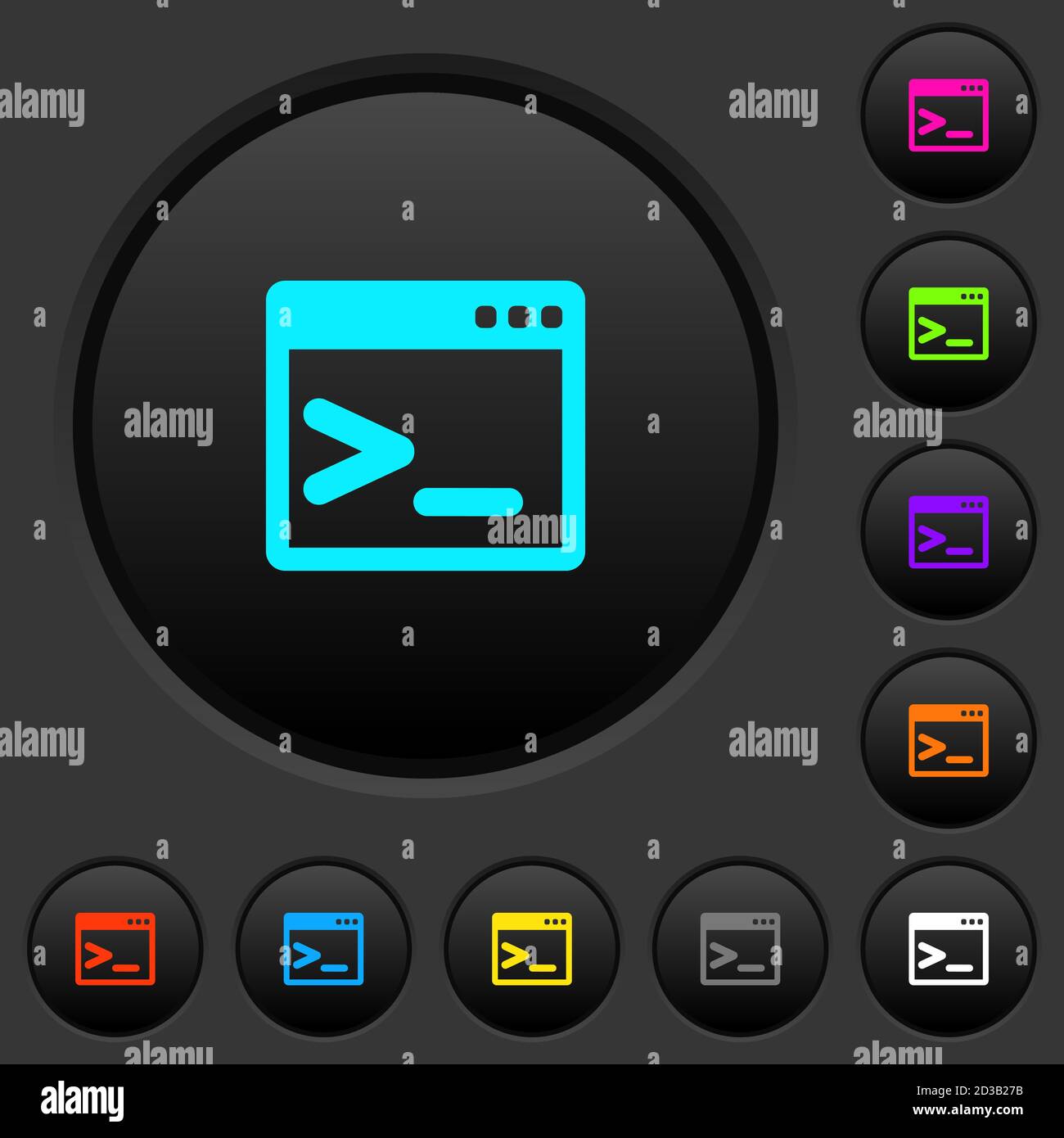 Command prompt dark push buttons with vivid color icons on dark grey ...