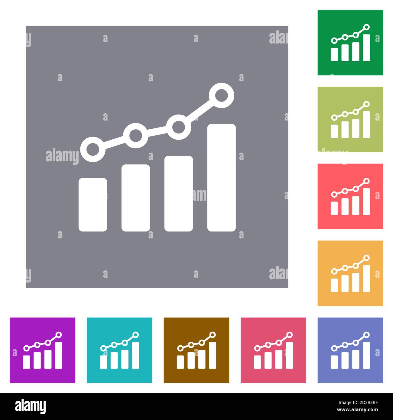 Bar graph with circles and lines flat icons on simple color square ...