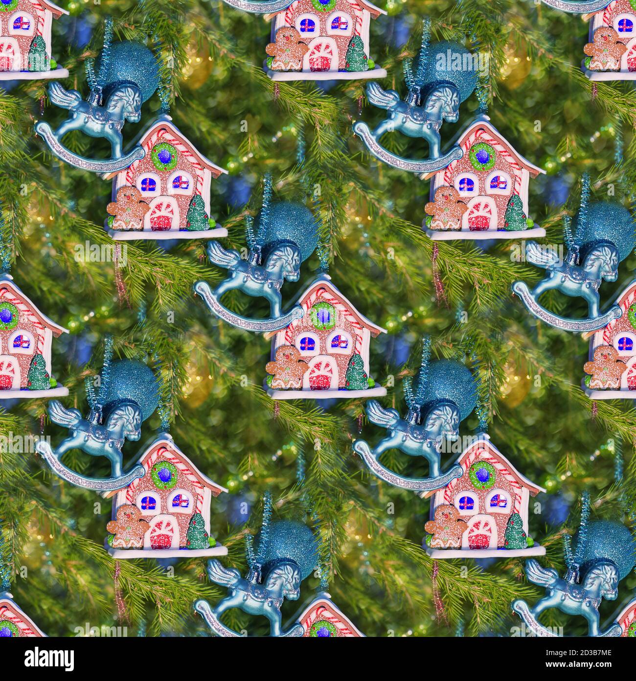 Square seamless background with gingerbread house on Christmas tree ...