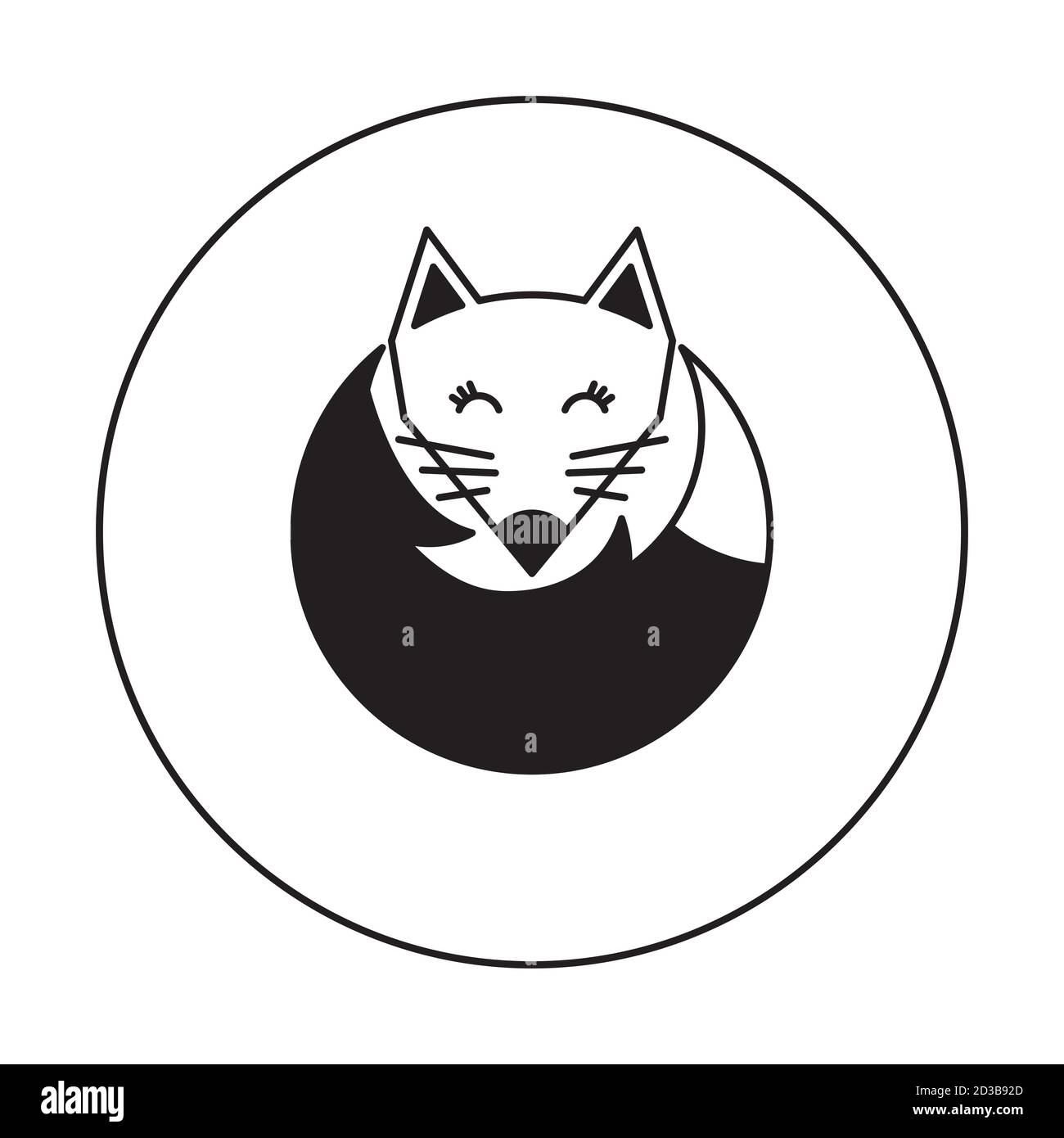 Black and white fox logo for illustration. Icon on a white background ...