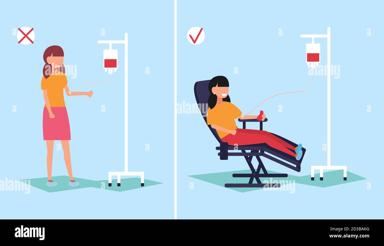 A girl gives blood sitting in a medical chair, giving blood. Donated ...