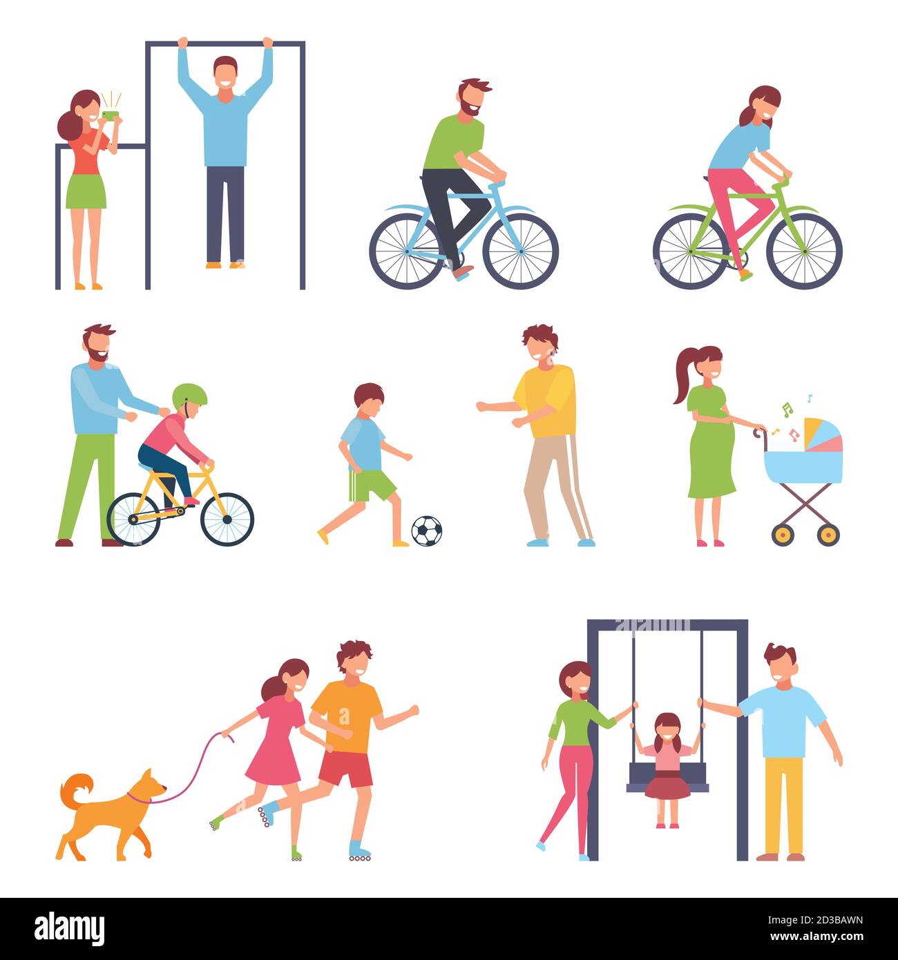 A set of people engaged in an active lifestyle, family. Vector ...