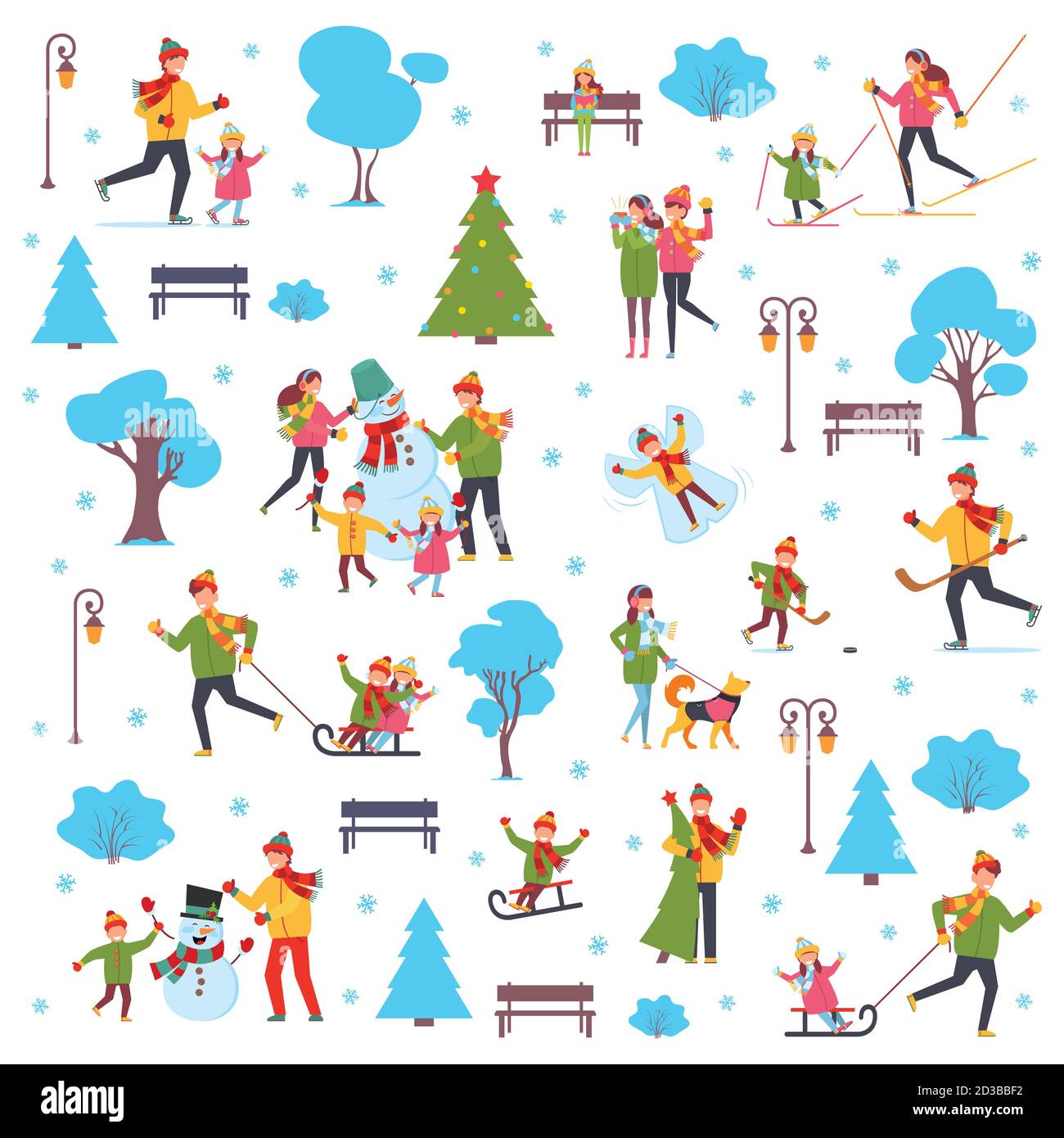 A set of people involved in the winter active lifestyle family. Vector ...