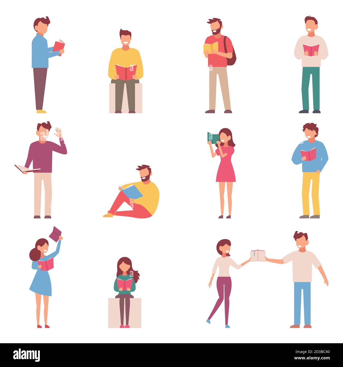 A set of people reading books. Vector illustration in simple style ...