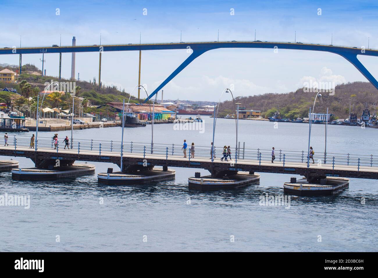 Curacao, Willemstad, Queen Emma pontoon bridge with Queen Juliana ...