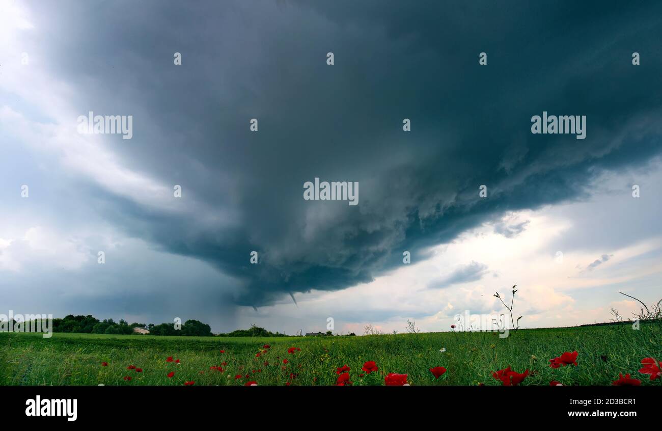 Tornado atmospheric whirlwind in a cumulonimbus thundercloud Stock ...