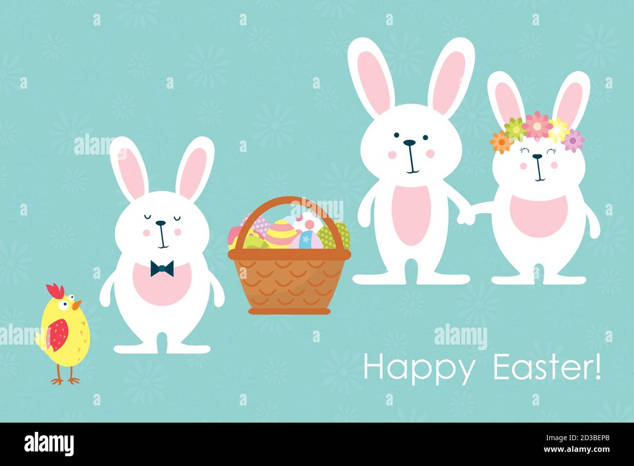 Easter bunnies,chicken and easter eggs. Vector illustration Stock ...