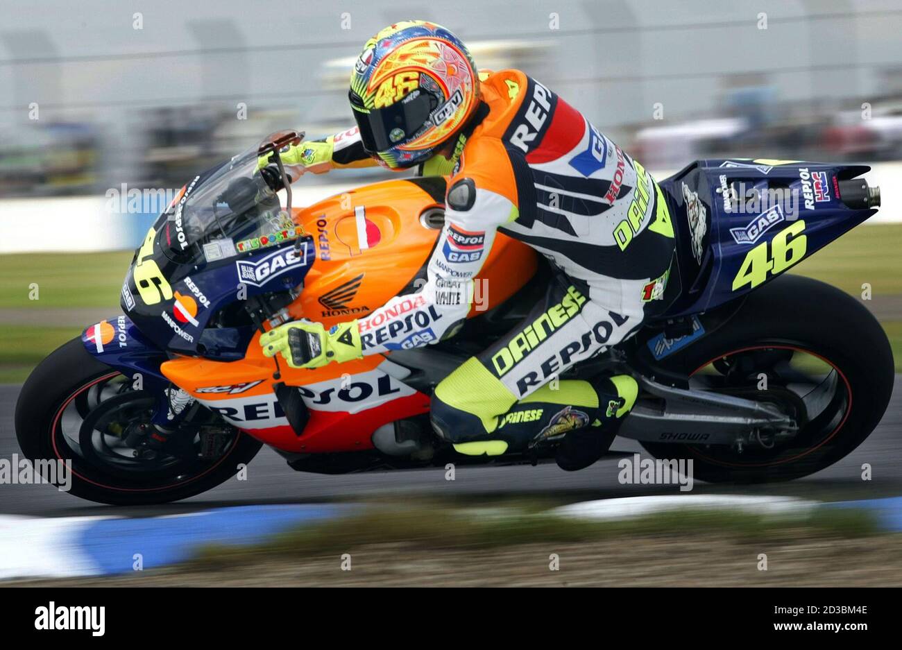 Italys valentino rossi during a practice session at donington park hi ...