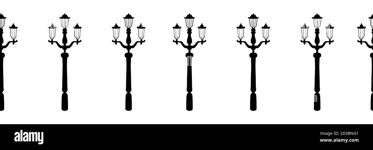 Street lamps seamless border. Elegant street light repeating pattern ...