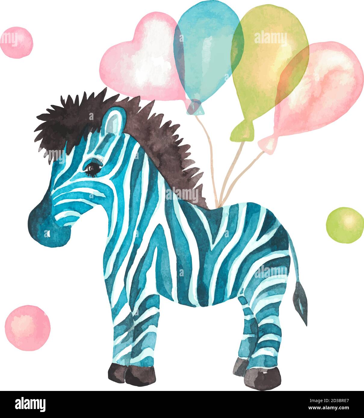 Zebra baby blue with balloons. Kids design for birthday party. Vector ...