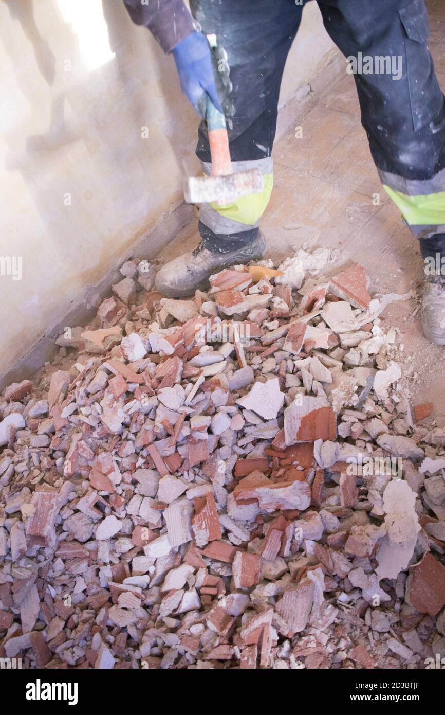 Building renovation works in appartment work by builders to renovate ...