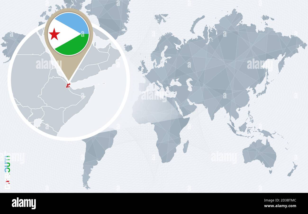 Abstract blue world map with magnified Djibouti. Djibouti flag and map. Vector Illustration ...