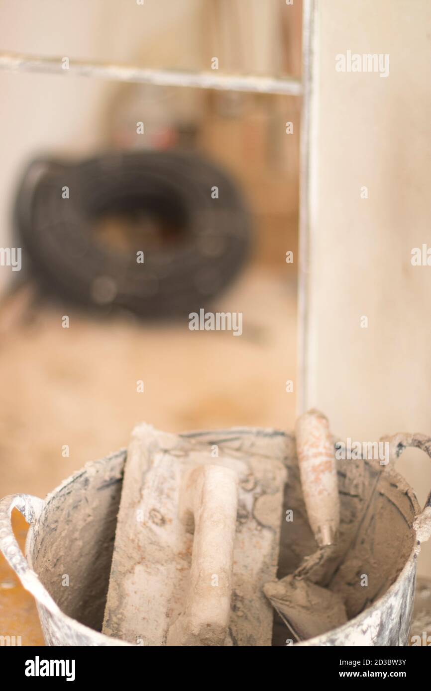 Building renovation works in appartment showing refurbishments works by ...