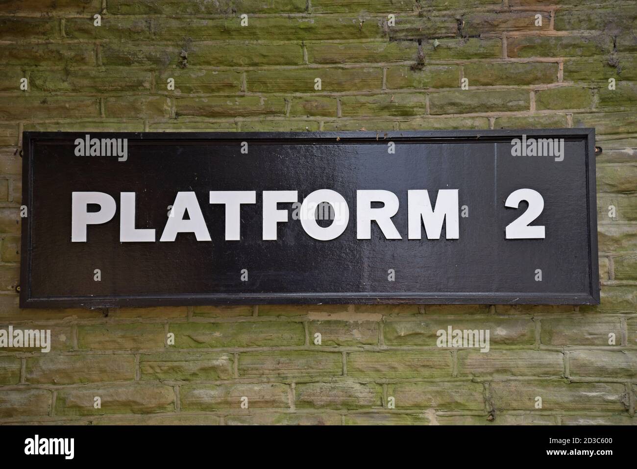 Vintage Platform 2 sign on the platform at Hebden Bridge Railway ...