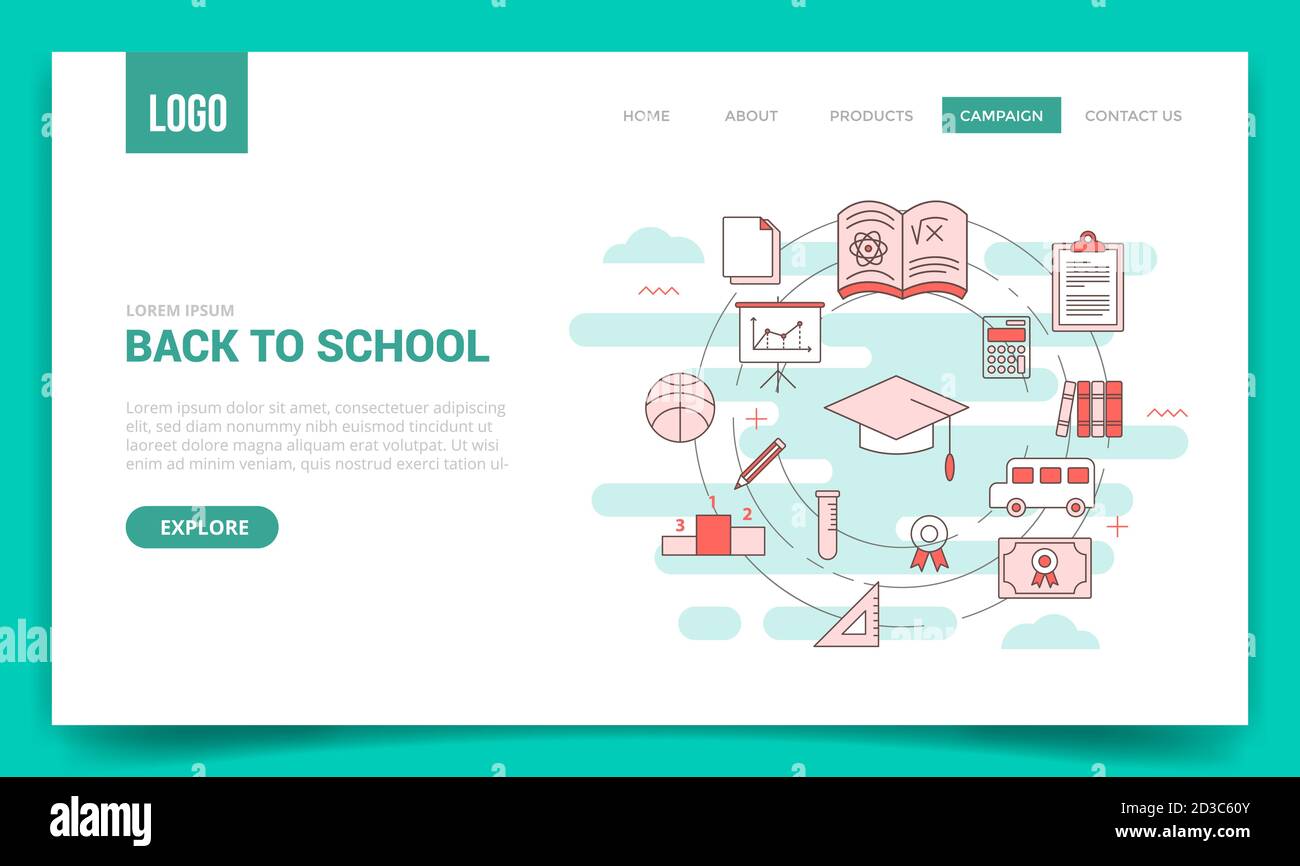 back to school concept with circle icon for website template or landing ...