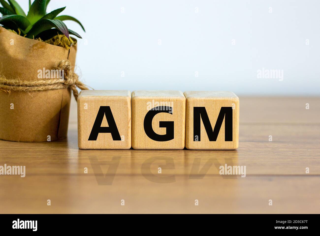 Concept word 'AGM' - 'annual general meeting' on cubes on a beautiful ...
